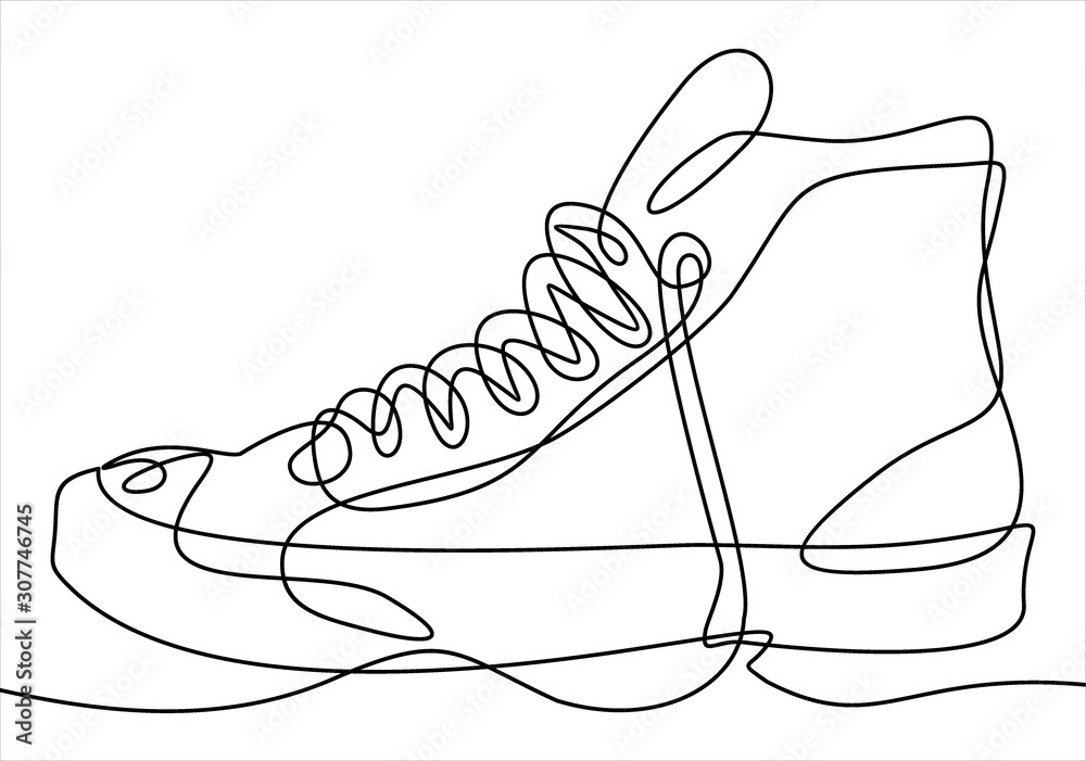Continuous one line drawing sneakers Stock Vector | Adobe Stock
