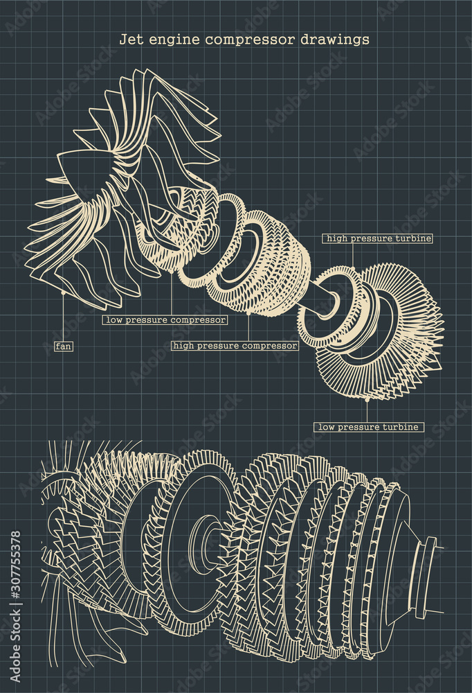 Turbofan engine compressor drawings Stock Vector | Adobe Stock Turbofan engine compressor drawings Stock Vector | Adobe Stock