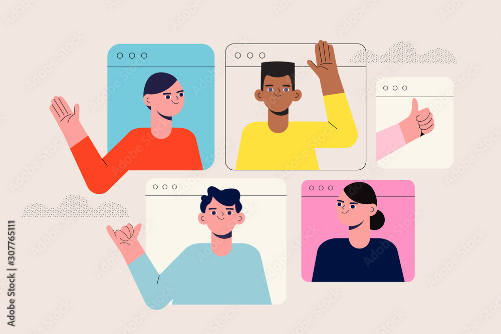 Flat vector illustration for internet. Young people connectivity. Young ...