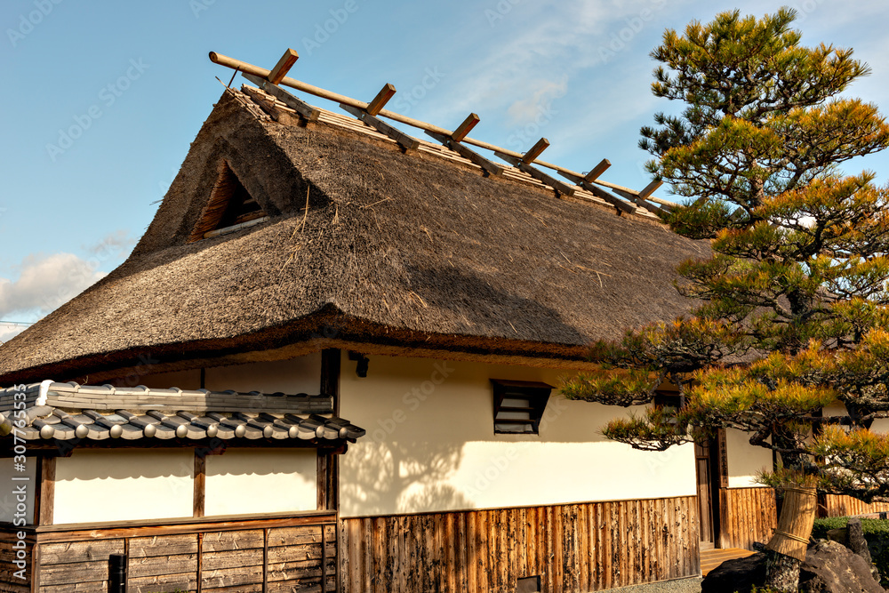 Old traditional Japanese house with thatched roof in Tanba-sasayama ...