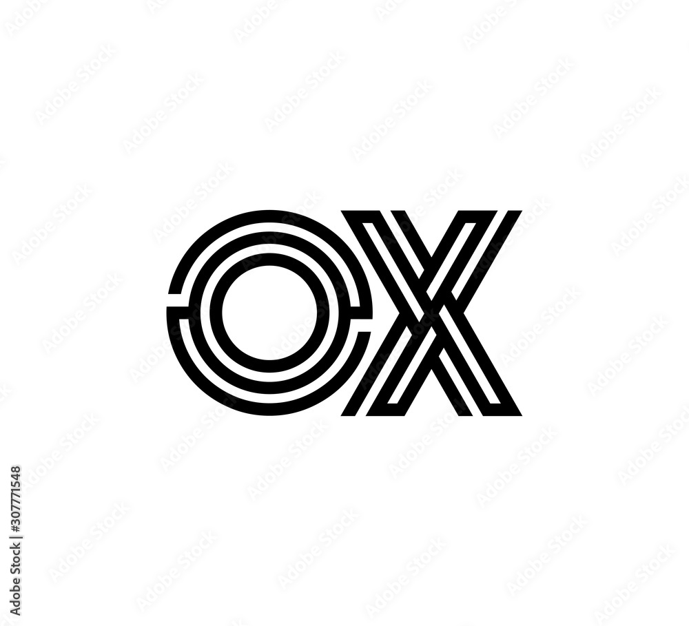 Initial two letter black line shape logo vector OX Stock Vector | Adobe ...