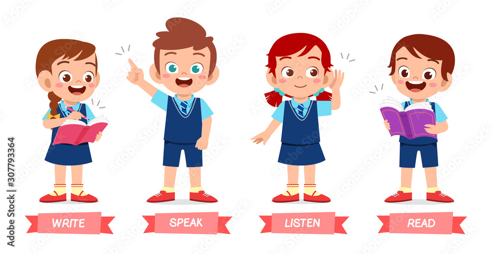 happy cute kids basic learning method set Stock Vector | Adobe Stock