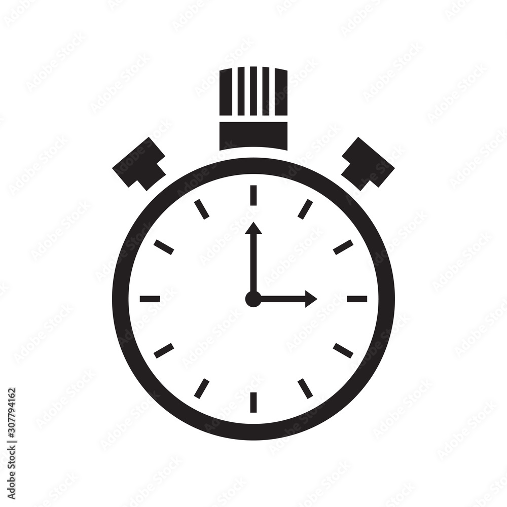 Time icon with a white background, Clock symbol, Stopwatch sign, vector ...