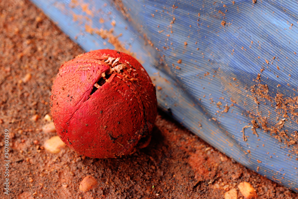 Broken cricket ball in a cricket ground Stock Photo | Adobe Stock