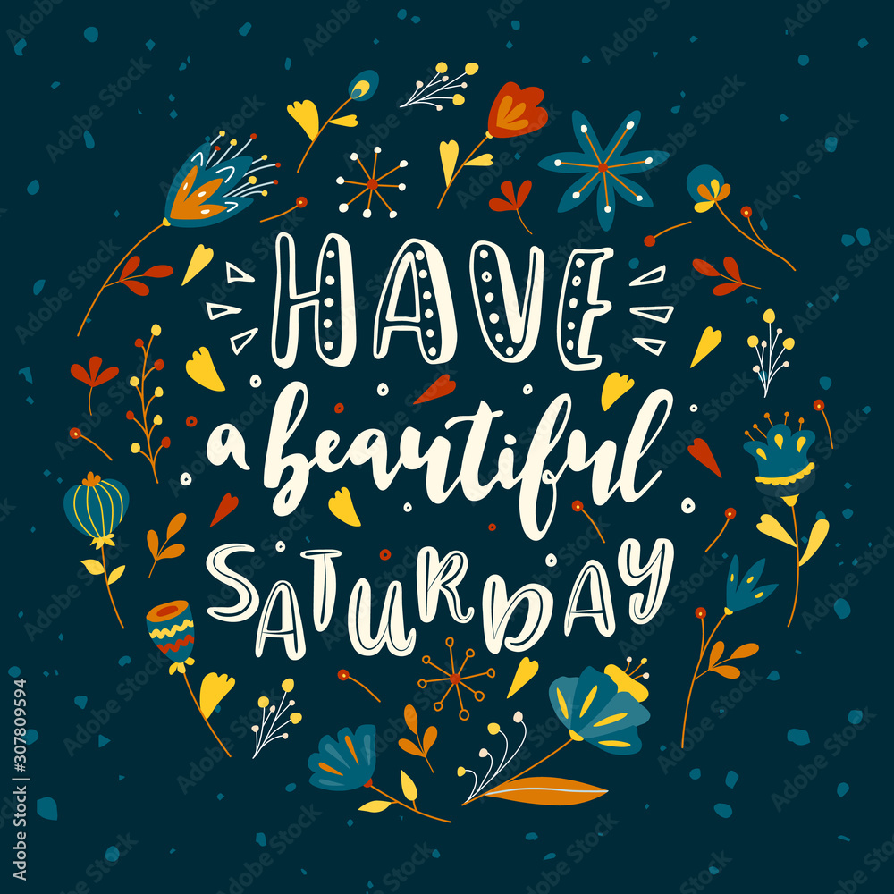 Have a beautiful Saturday. Vector lettering quote. Hand drawn text for ...