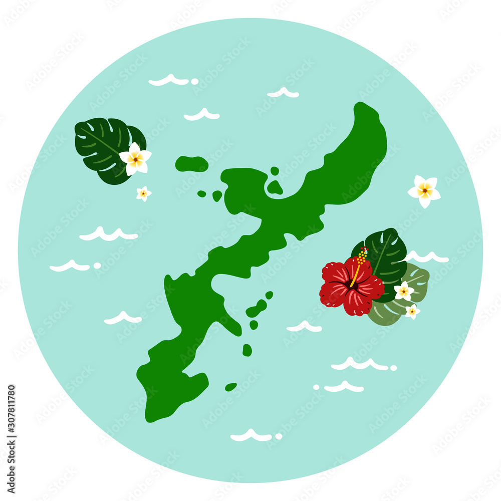 Poster Okinawa MAP hibiscus vector simple – Wall Art | UkPosters