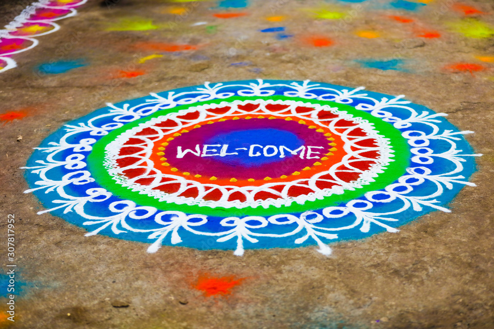 Traditional indian wedding ceremony in Hinduism : Rangoli design for ...