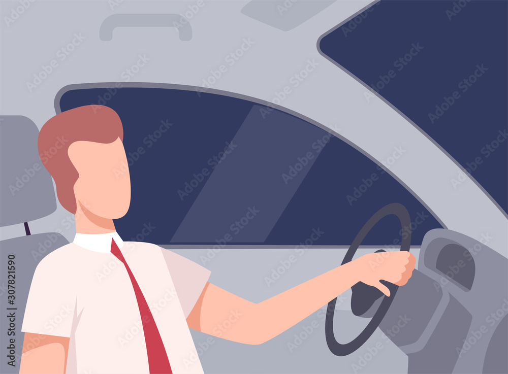 Businessman Driving a Car, Side View from the Inside, Male Driver ...