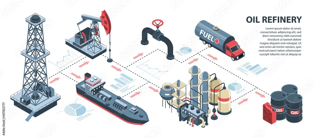 Isometric Oil Refinery Infographics Stock Vector | Adobe Stock