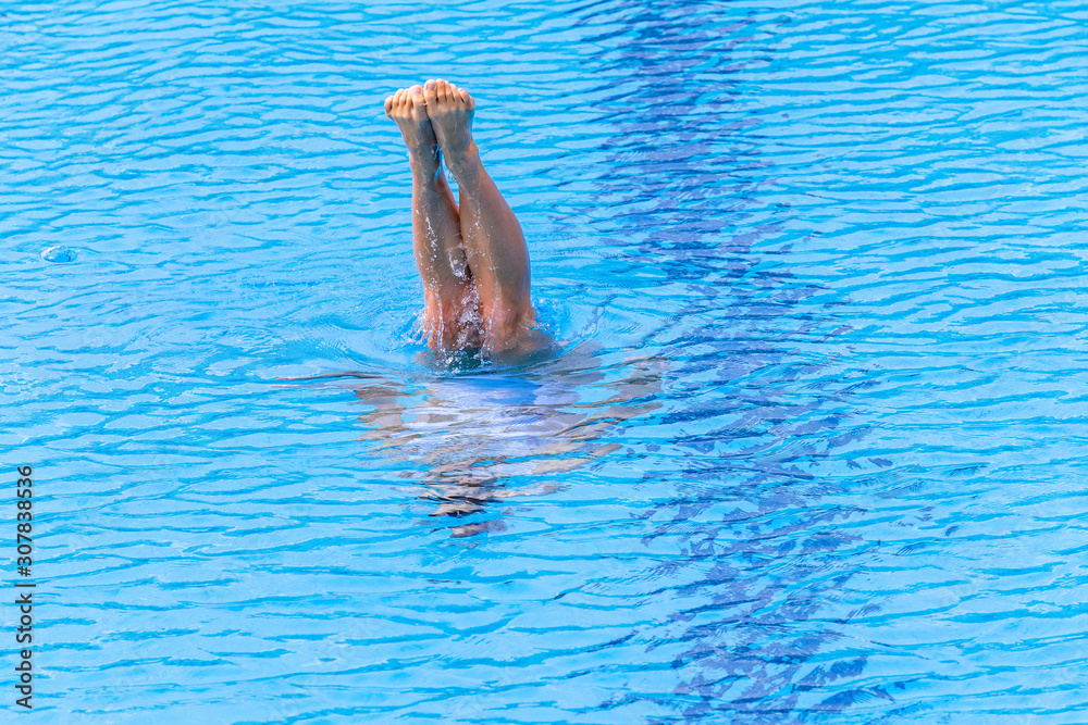 Girl Synchronized Swimming Underwater Feet Legs Out Water Surface Stock ...