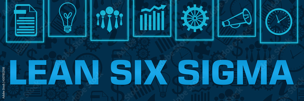 Lean Six Sigma Blue Neon Business Symbols On Top Horizontal Stock ...