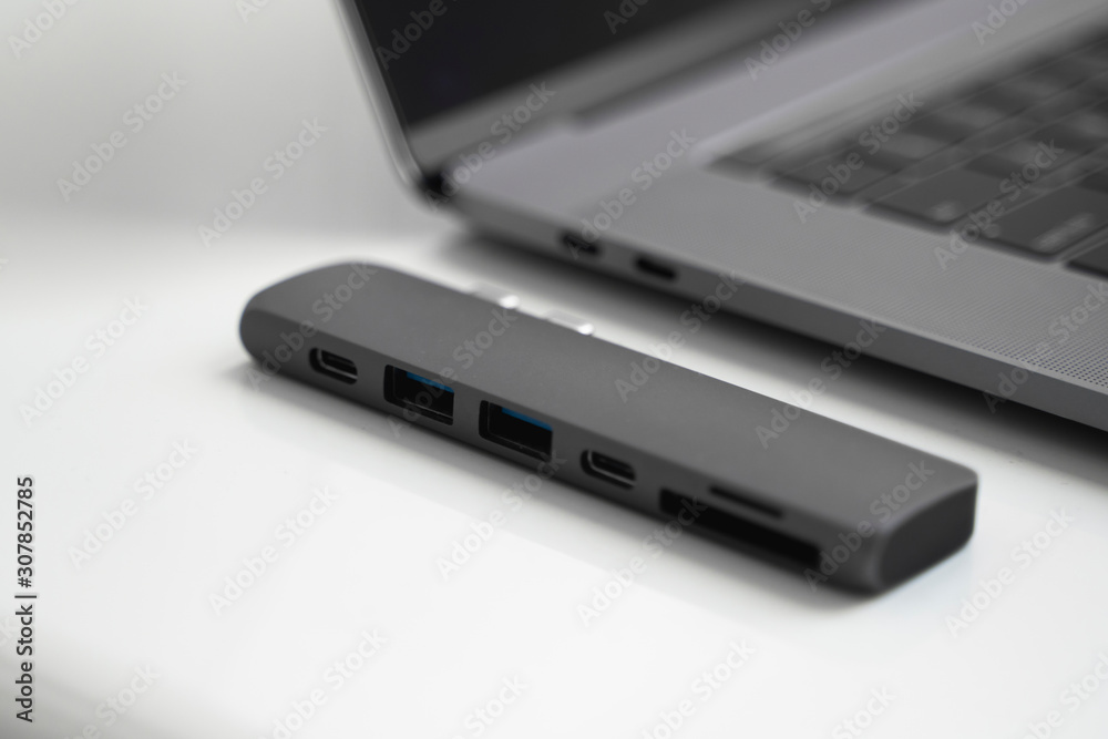 The USB adapter under the Type-C connector for laptop. Multiport ...