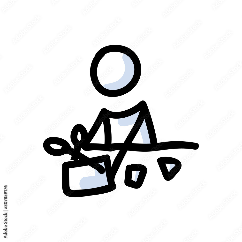 Hand Drawn Stick Figure with Scissors. Paper Cutting Concept. Simple ...