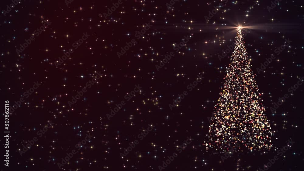Merry Christmas greeting video card. Christmas tree with shining light ...