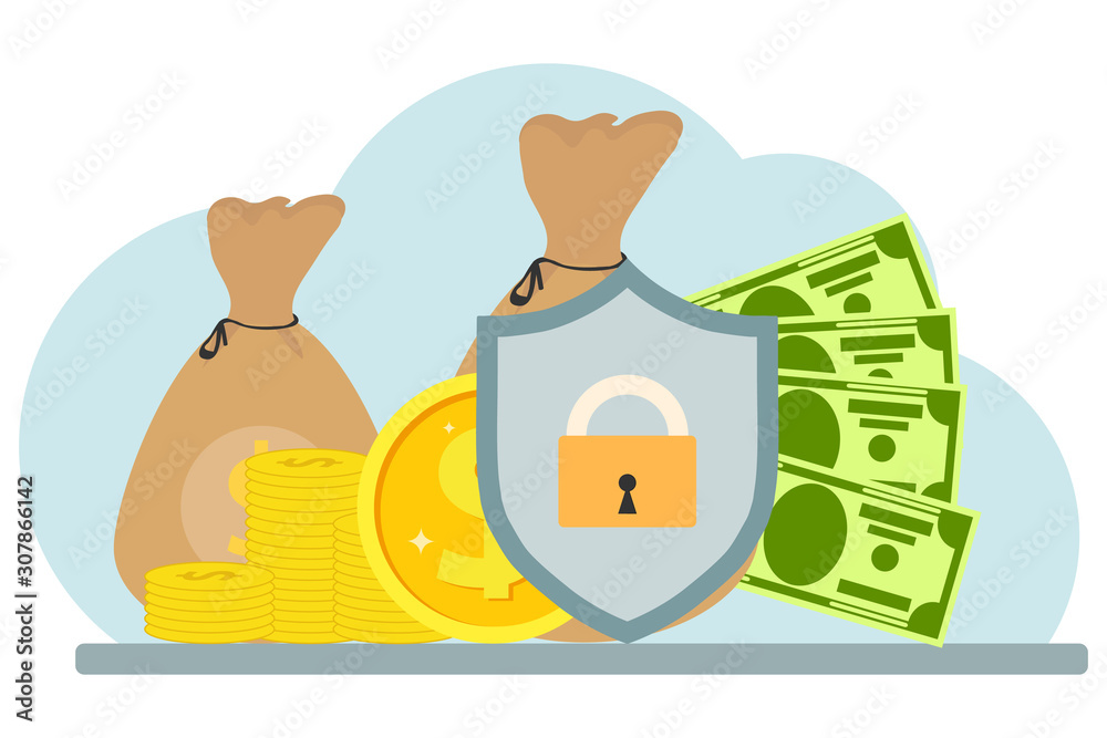 Money savings. Vector flat illustration, concept of money protection ...
