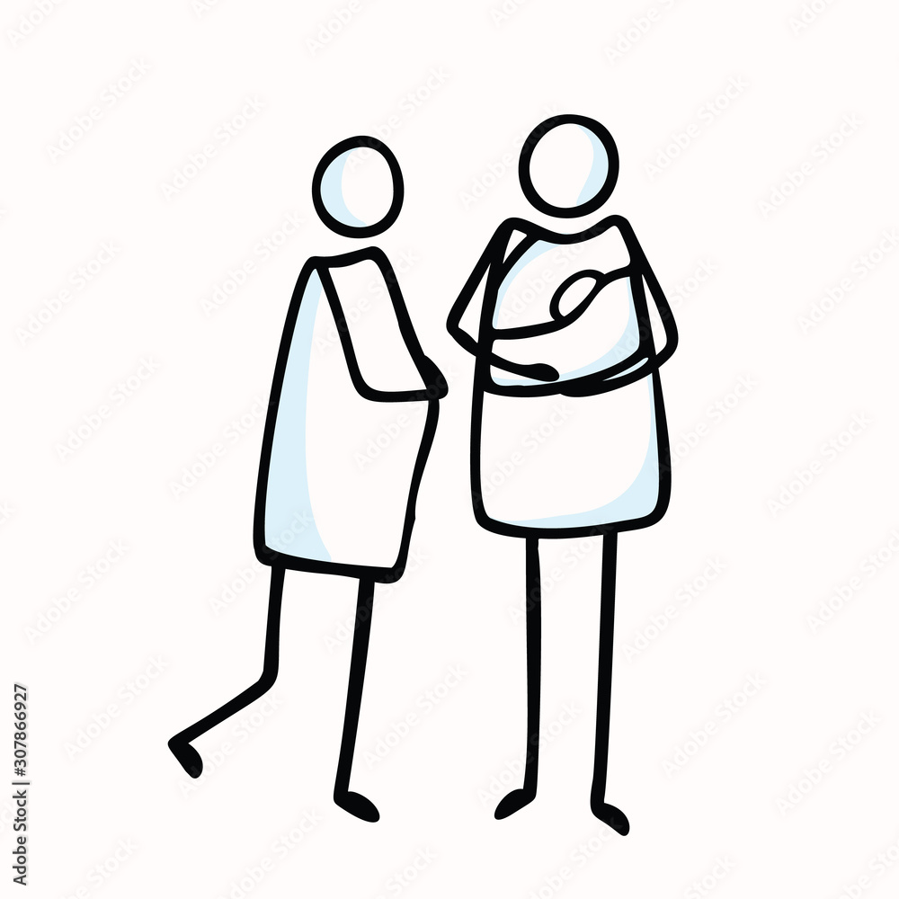 Pregnant Mother and holding New Baby Sling Mom. Stick Figure Vector ...