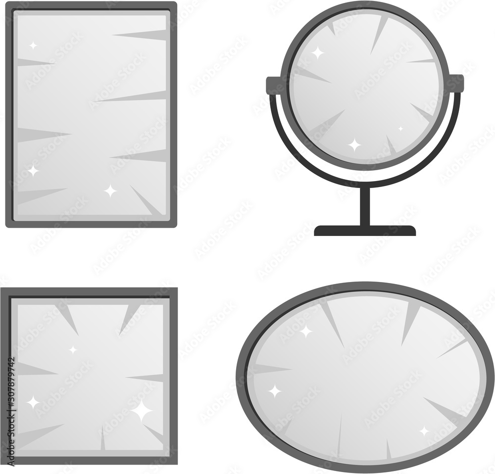 Mirror, a set of mirrors of different shapes. Vector illustration of a ...