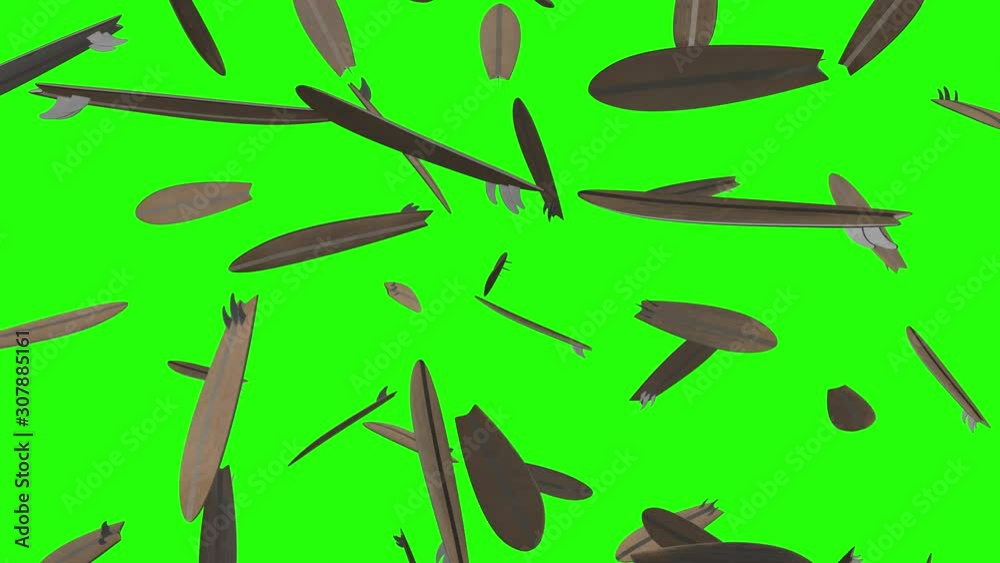 Video Stock Rain of 3d Clean wooden surfboards falling on green screen ...