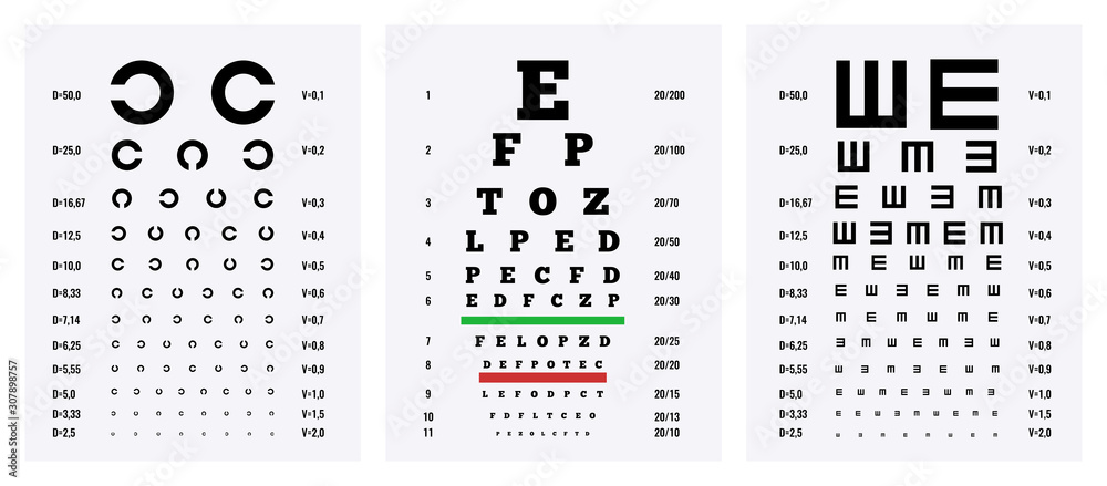 Eye Test Charts Set Stock Vector | Adobe Stock
