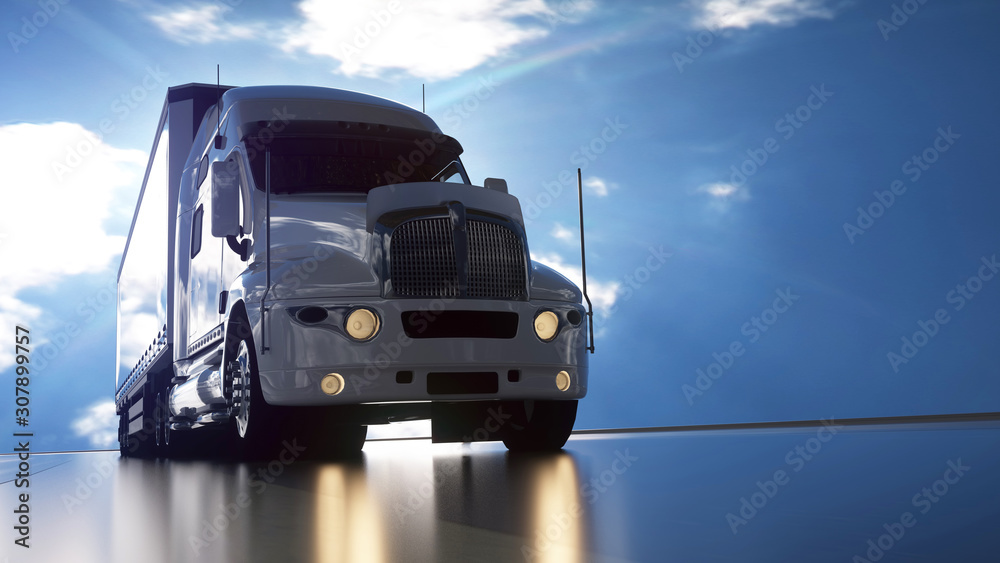 Delivery truck on asphalt road highway - transportation background. 3d ...
