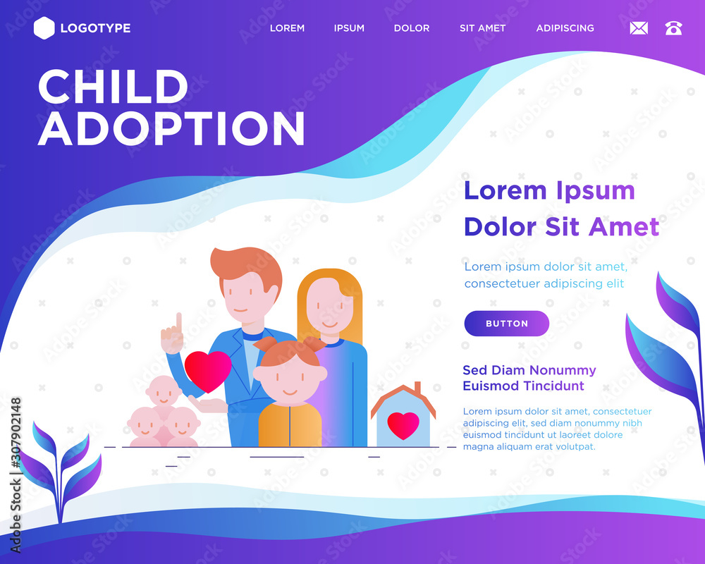 Child adoption concept with flat icons: adoptive parents, helping hand ...