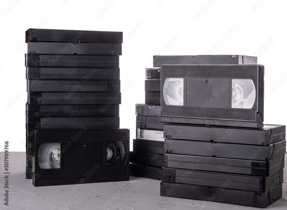 Many VHS video cassettes on the desk with isolated background Stock ...