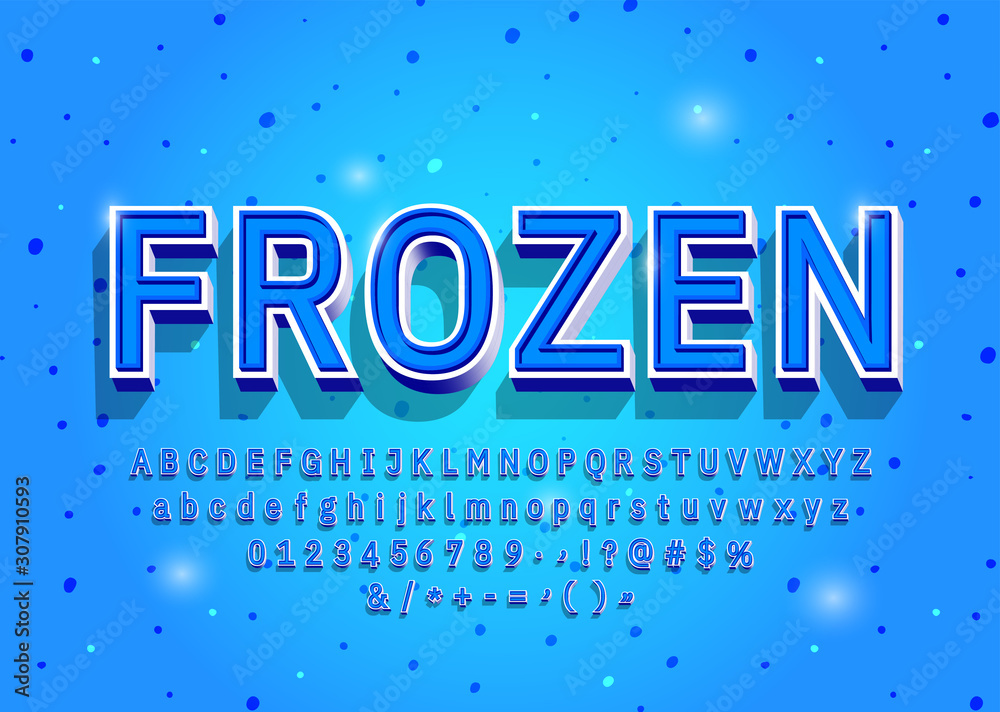 Frozen Alphabet letters, numbers and symbols. 3D vintage winter font in ...