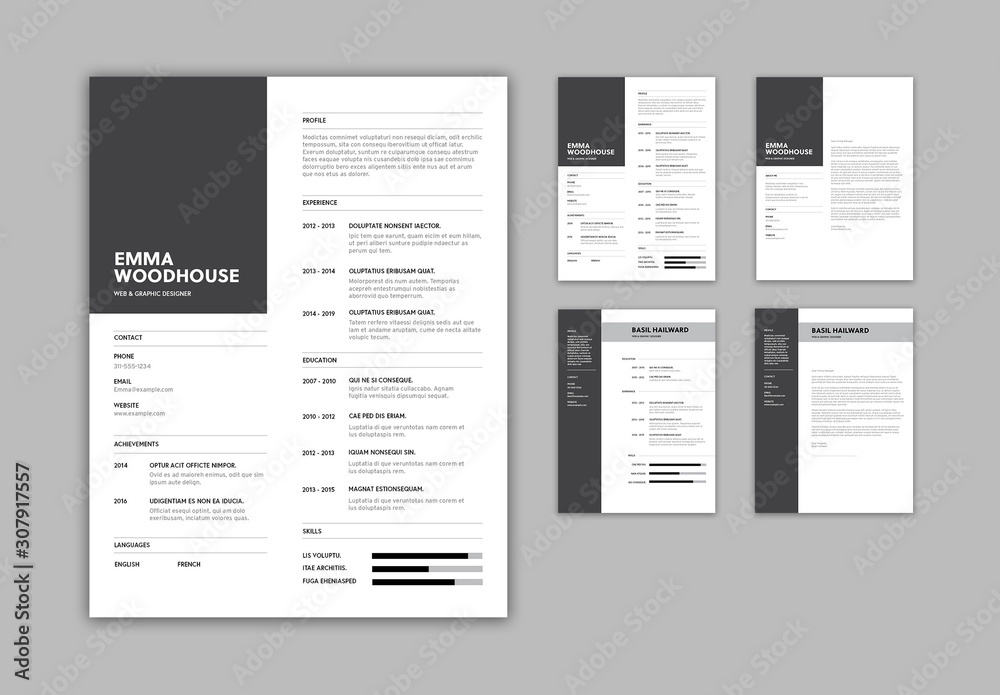 Resume Layout with Gray Sidebar and Header Elements Stock Template ...