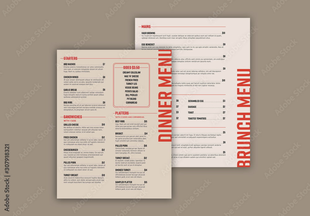 Menu Layout with Red Accents Stock Template | Adobe Stock