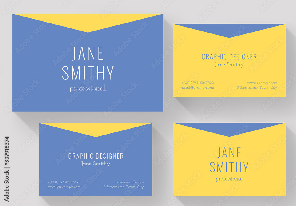 Blue and Yellow Business Card Layout Stock Template | Adobe Stock