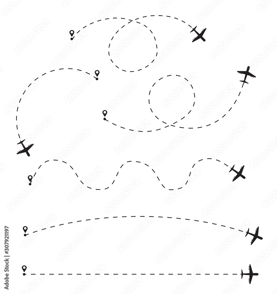 Airplane routes set. Plane paths. Vector illustration Stock Vector ...
