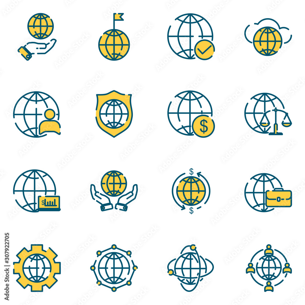 Global Business set icon template color editable. Global Business pack ...