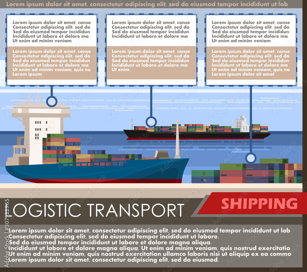 Cargo ship. Vector. Logistics services. Sea & ocean. Boat Freight ...
