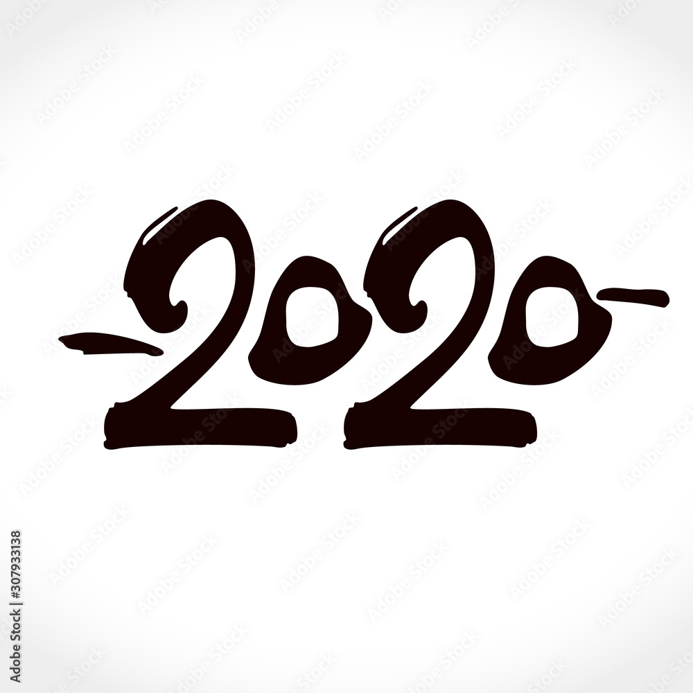 Design template with calligraphy for 2020 Year. Black number 2020 hand ...