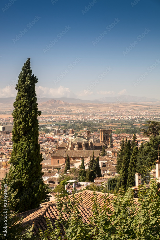 Ancient arabic fortress of Alhambra with Comares Tower, Palacios ...