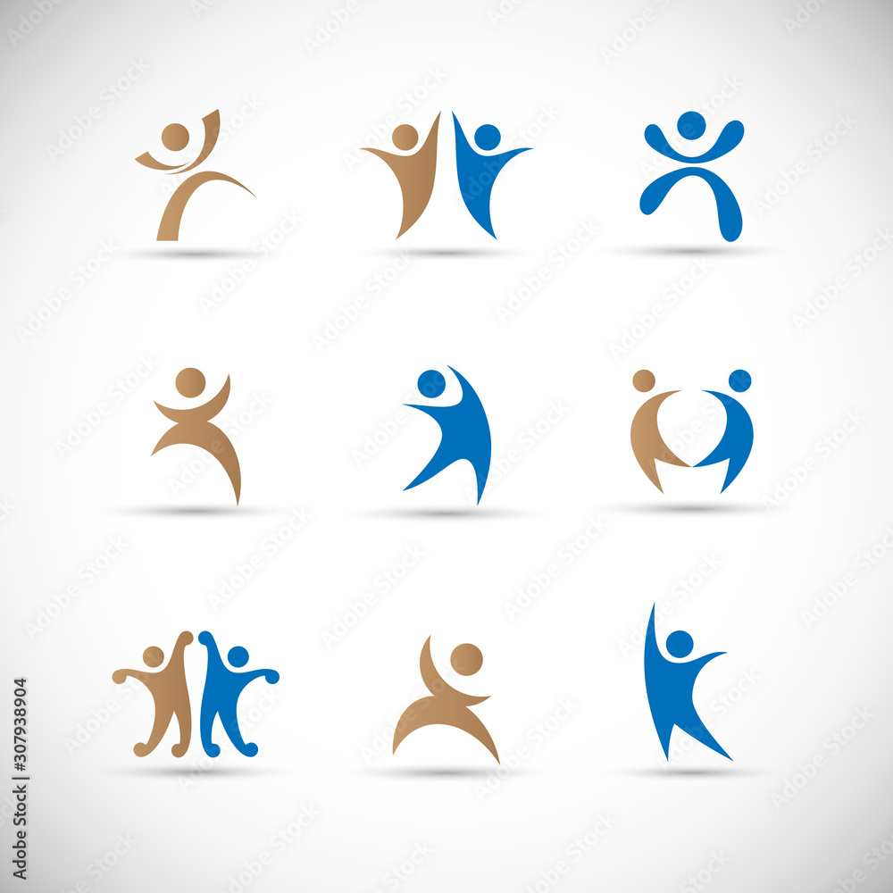 Abstract People Logo Set. Human Figure Isolated On Gray Background ...