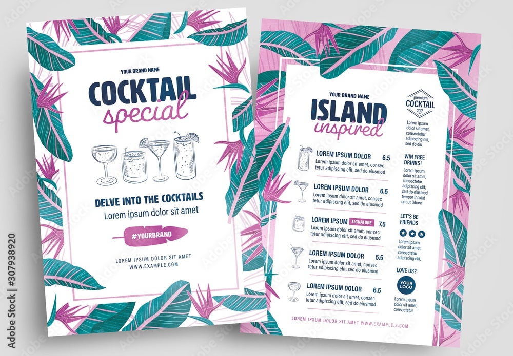 Tropical Cocktail Menu Layout Stock Template | Adobe Stock