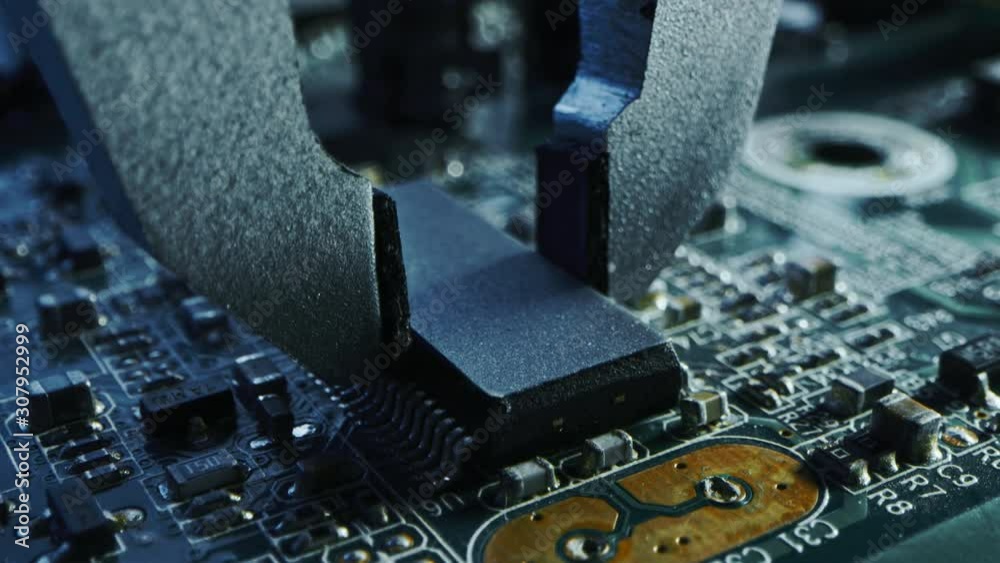 Factory Machine at Work: Printed Circuit Board Being Assembled with ...