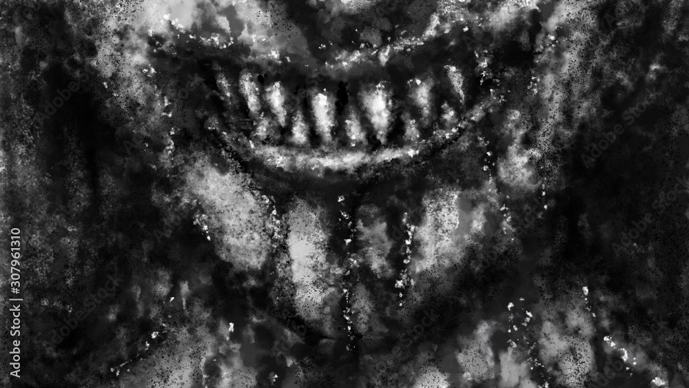 Scary bloodied maniac mouth with fangs. Monster smile in a nightmare ...