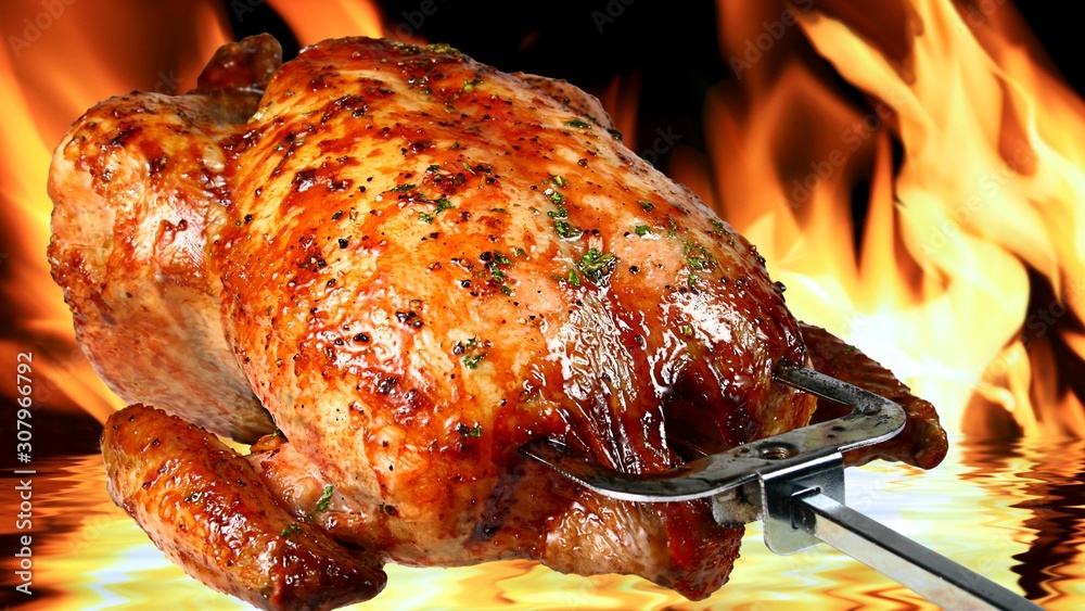Roasting Chicken Over Fire