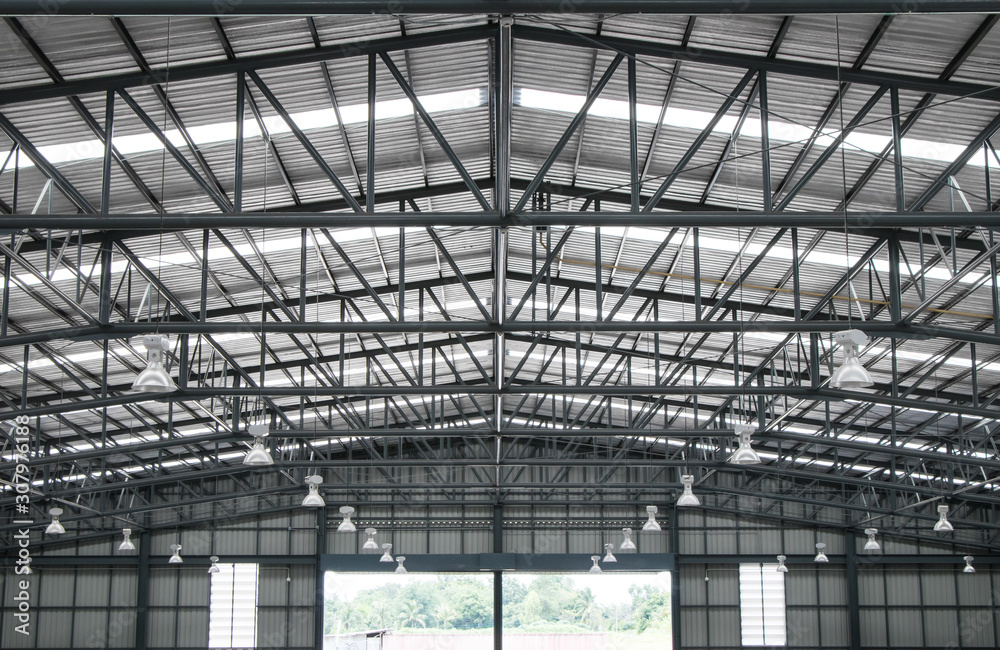 Fototapeta 3D z efektem głębi Warehouse metal roofing, Large steel roof ... Fototapeta 3D z efektem głębi Warehouse metal roofing, Large steel roof ...