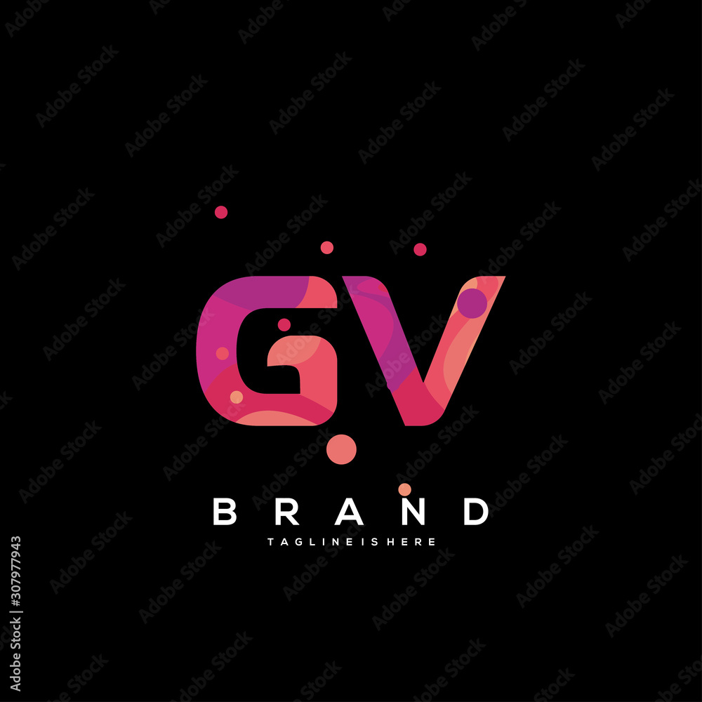 Initial letter GV logo with colorful, letter combination logo design ...