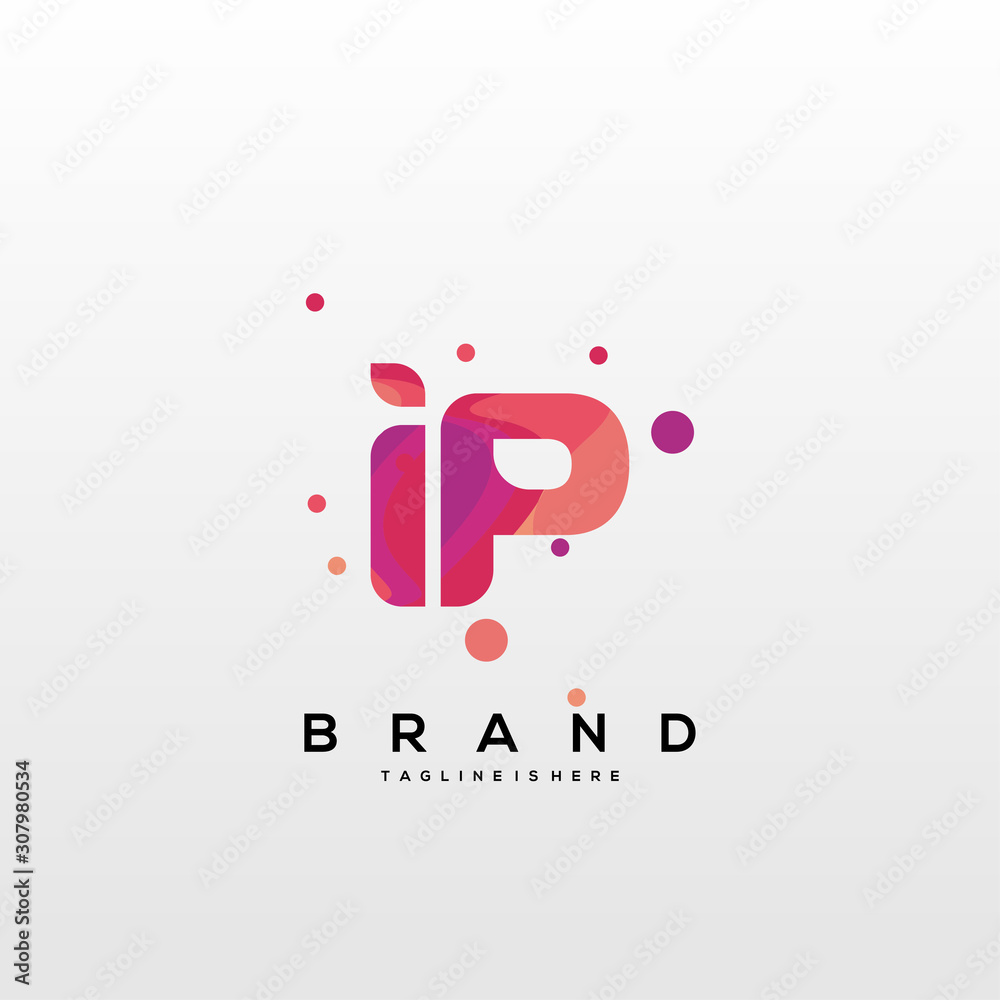 Vetor de Initial letter IP logo with colorful, letter combination logo ...