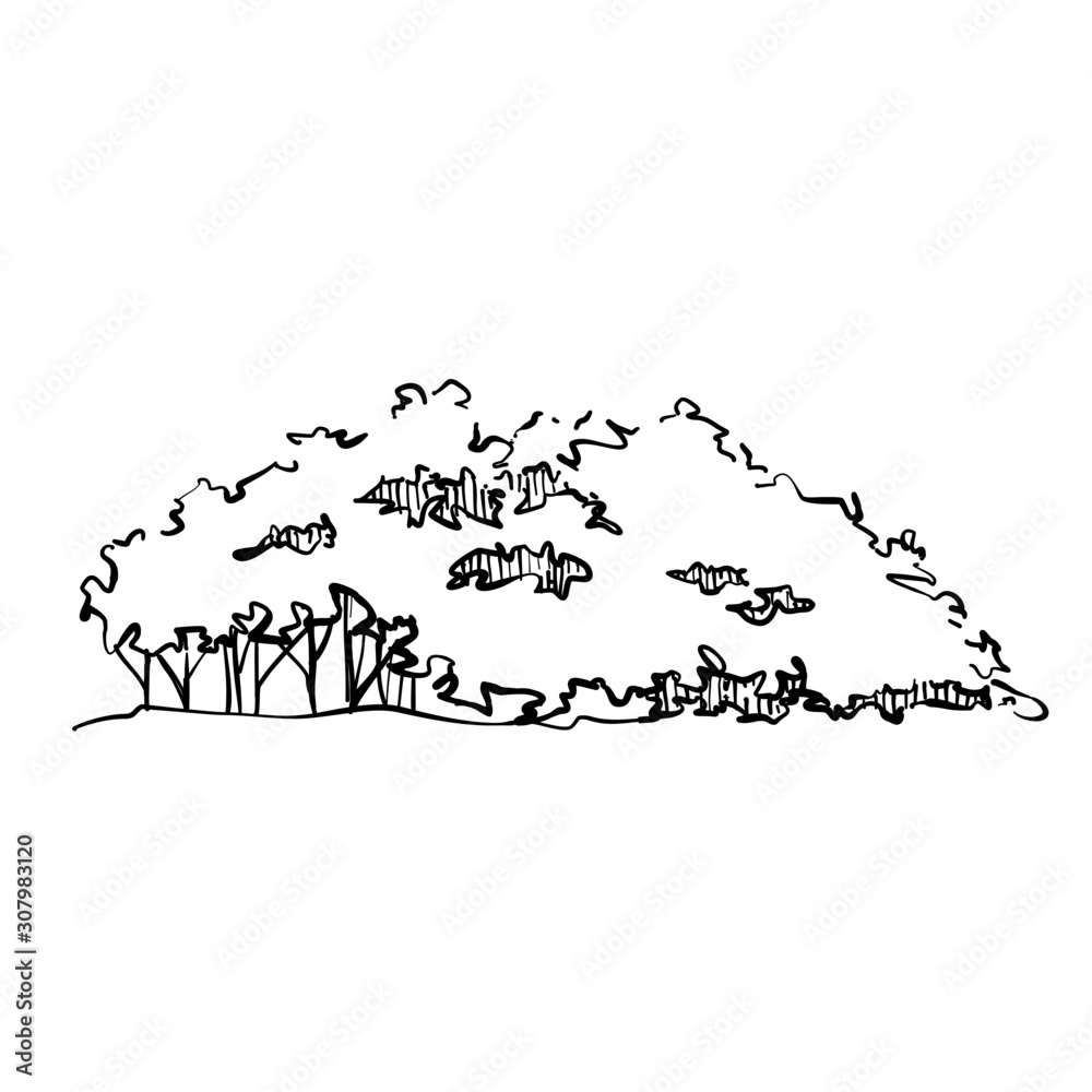 Sketching hand drawn tree bush ink style outline. Stock Vector | Adobe ...