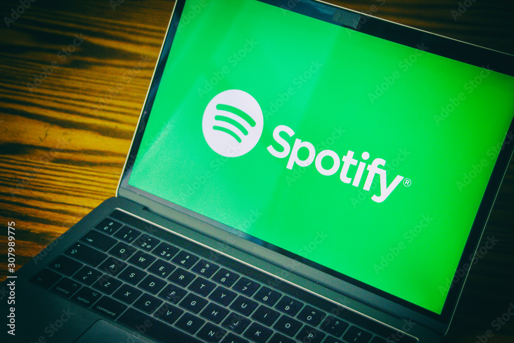 Spotify logo on computer screen Stock Photo | Adobe Stock