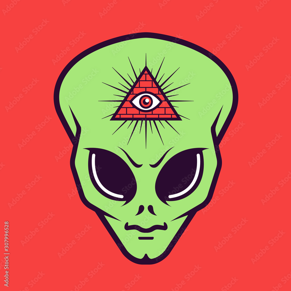 alien head with a Masonic triangle sign with an eye. secret society ...