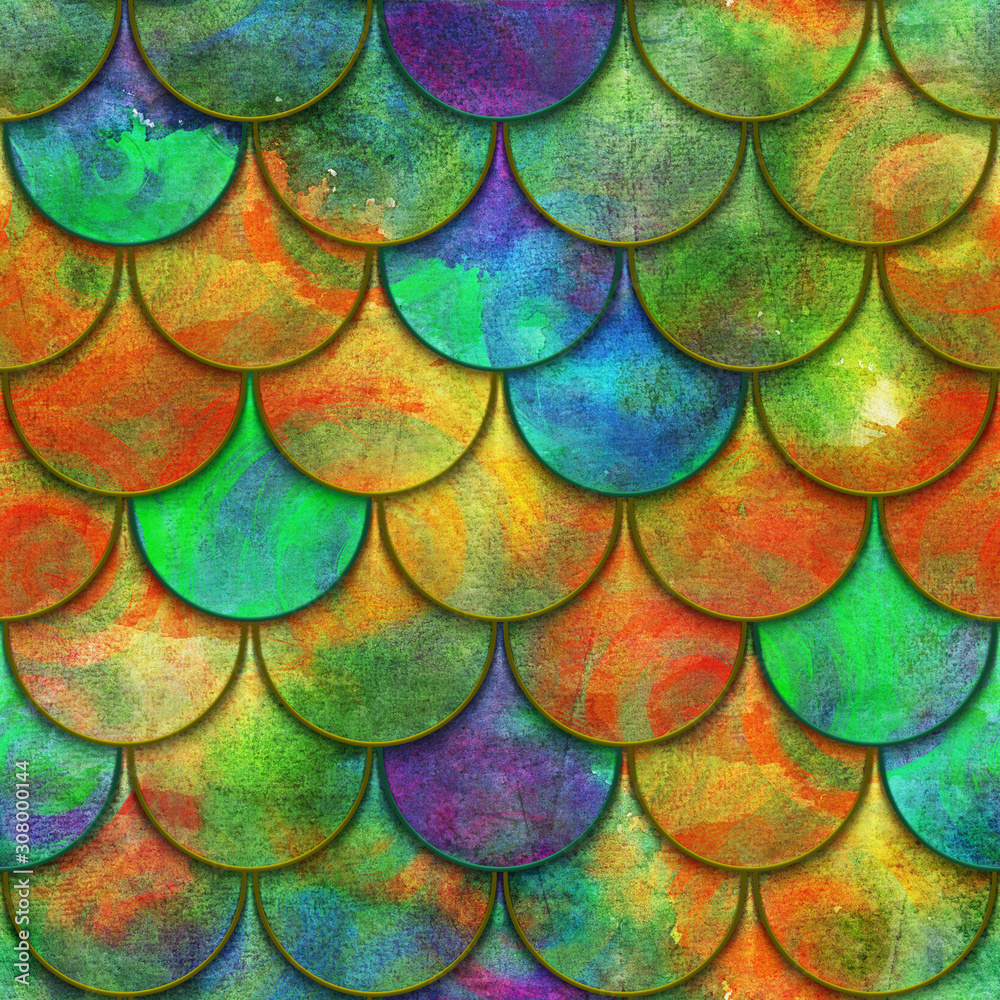 Fish scales seamless texture with watercolor background, fish skin ...