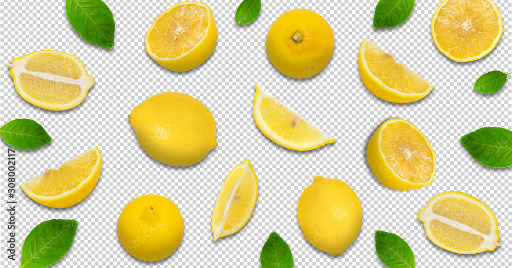 Minimal pastel style creative layout made of lemon and leaves , half of ...