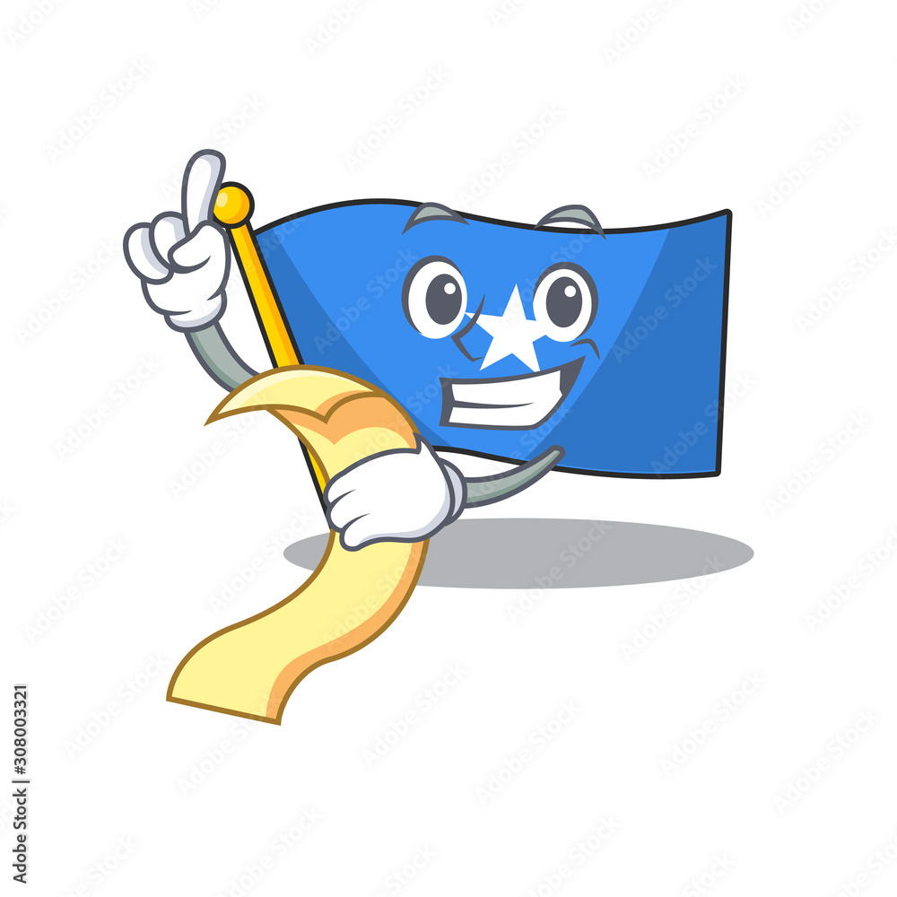 Cute flag somalia cartoon character with menu ready to serve Stock ...