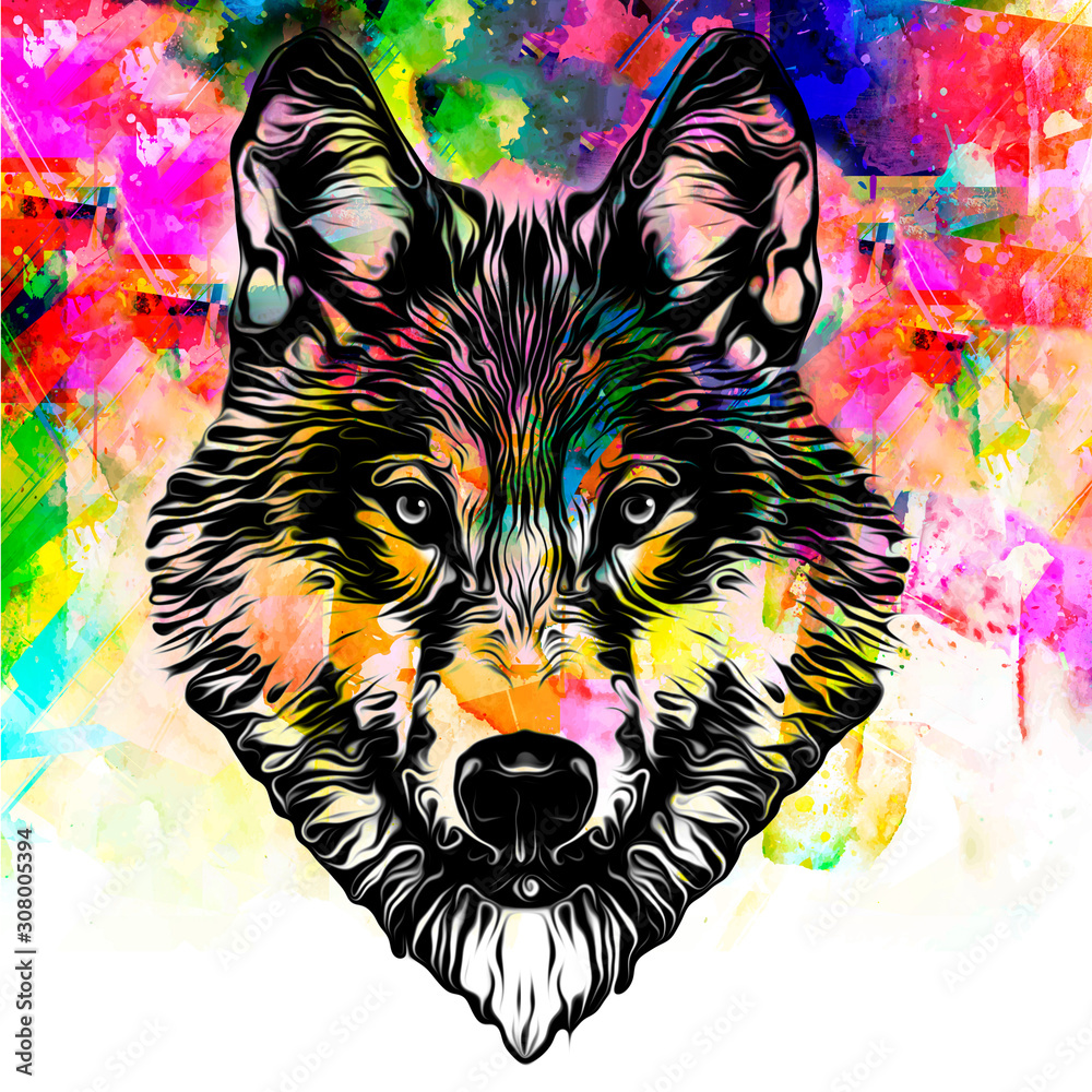 monochrome artistic wolf muzzle isolated on white background Stock ...